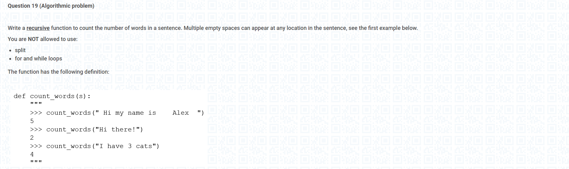 Solved Question 19 (Algorithmic problem) Write a recursive | Chegg.com