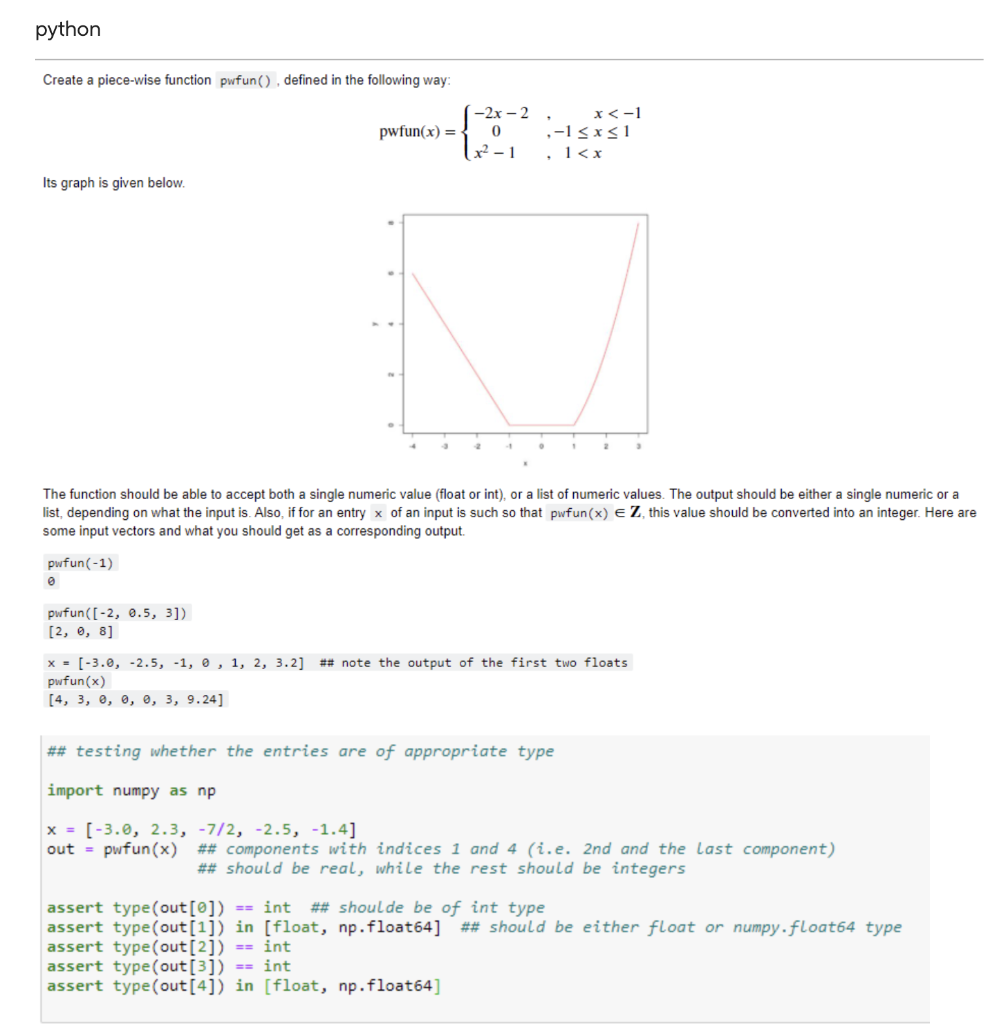 Solved Create a piece-wise function pwfun(), defined in the | Chegg.com