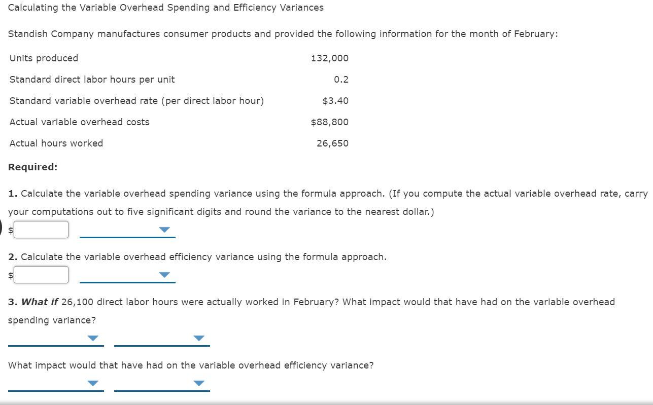 Solved Calculating the Variable Overhead Spending and | Chegg.com