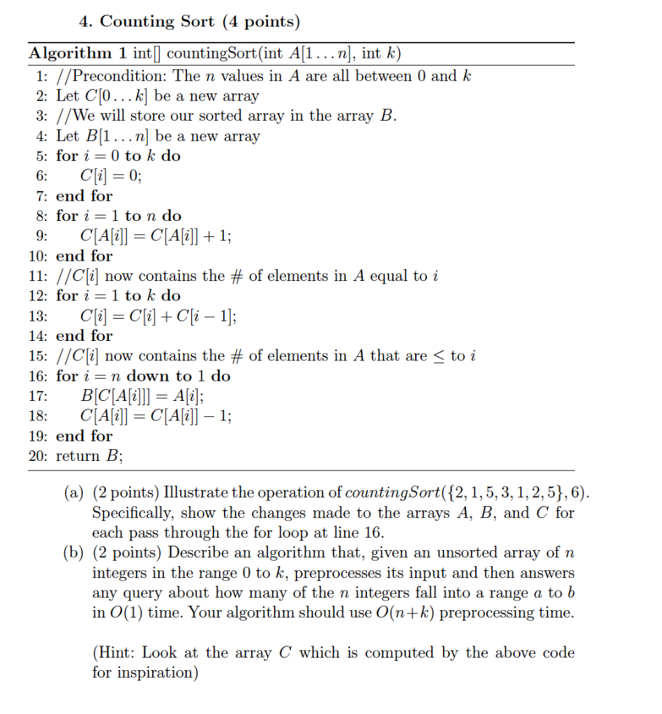 Solved 4 Counting Sort 4 Points Al Gorithm 1int Counting