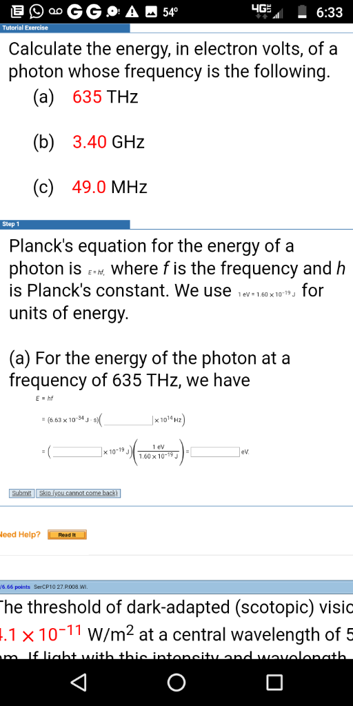 Solved 니g 6 33 Calculate The Energy In Electron Volts Of A