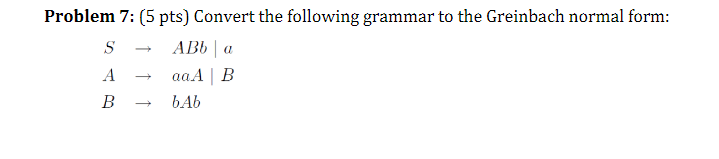 Solved Problem 7: ( 5 pts) Convert the following grammar to | Chegg.com