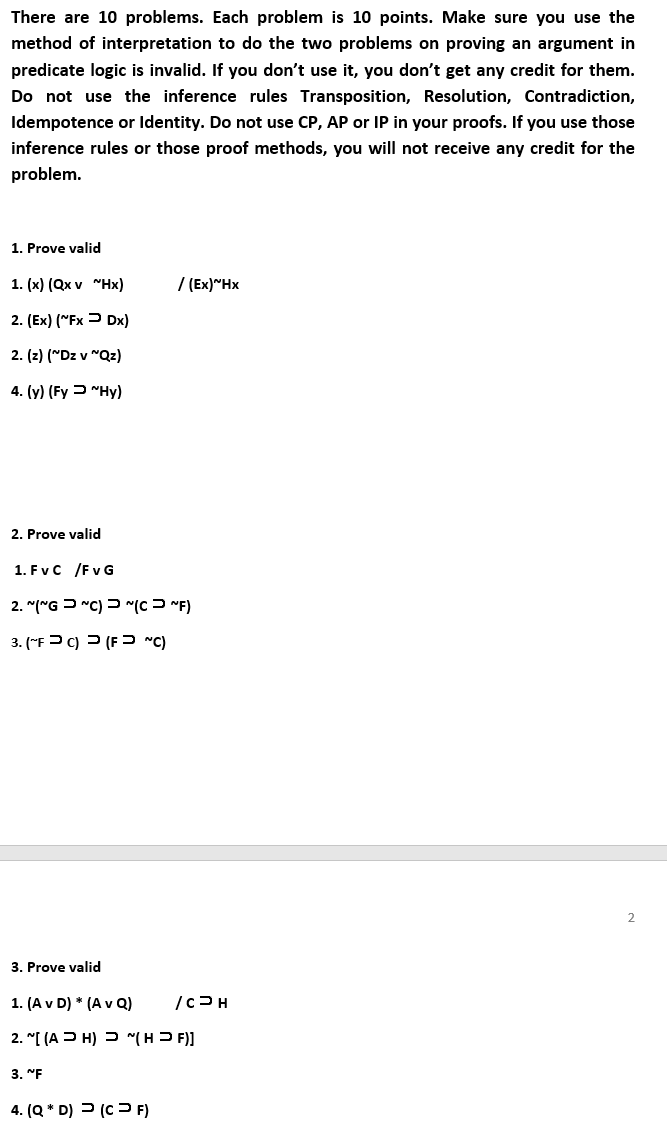 Solved Intro to logic there is no example, the discription | Chegg.com
