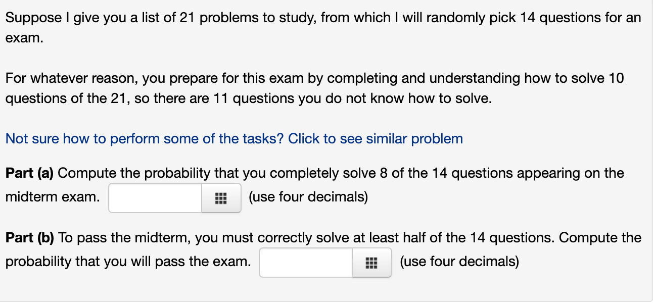 Solved Suppose I give you a list of 21 problems to study, | Chegg.com