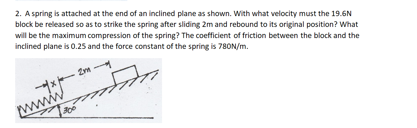 Solved 2. A spring is attached at the end of an inclined | Chegg.com