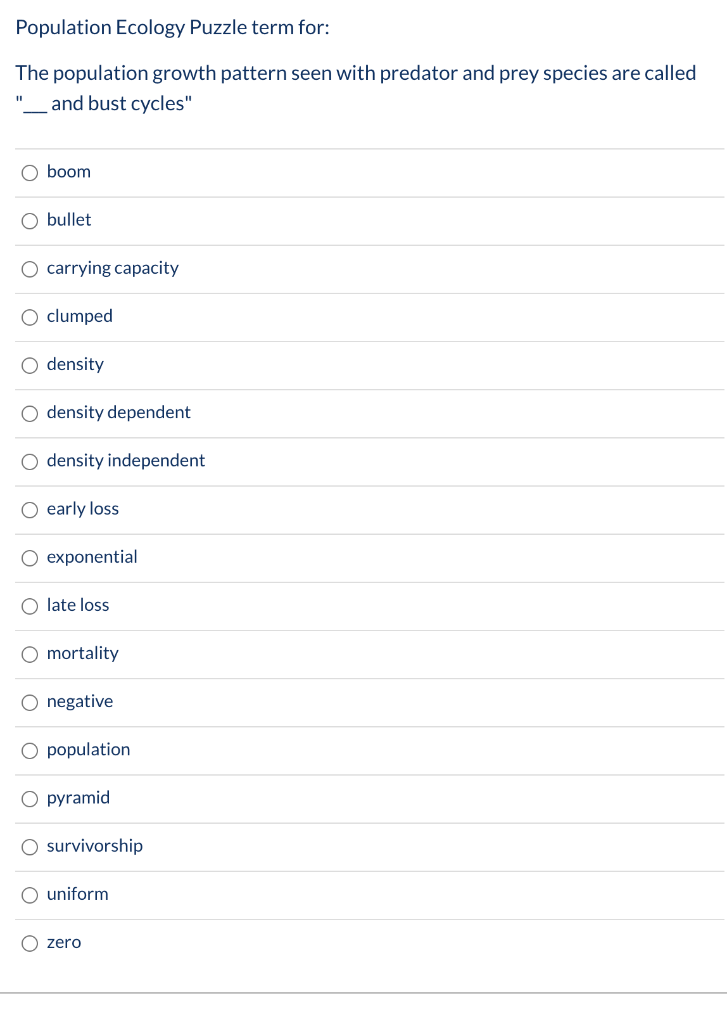 Solved Population Ecology Puzzle term for: The population | Chegg.com