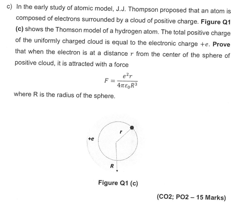 Solved c) In the early study of atomic model, J.J. Thompson | Chegg.com