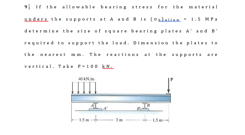 Solved 9! If the allowable bearing stress for the material | Chegg.com