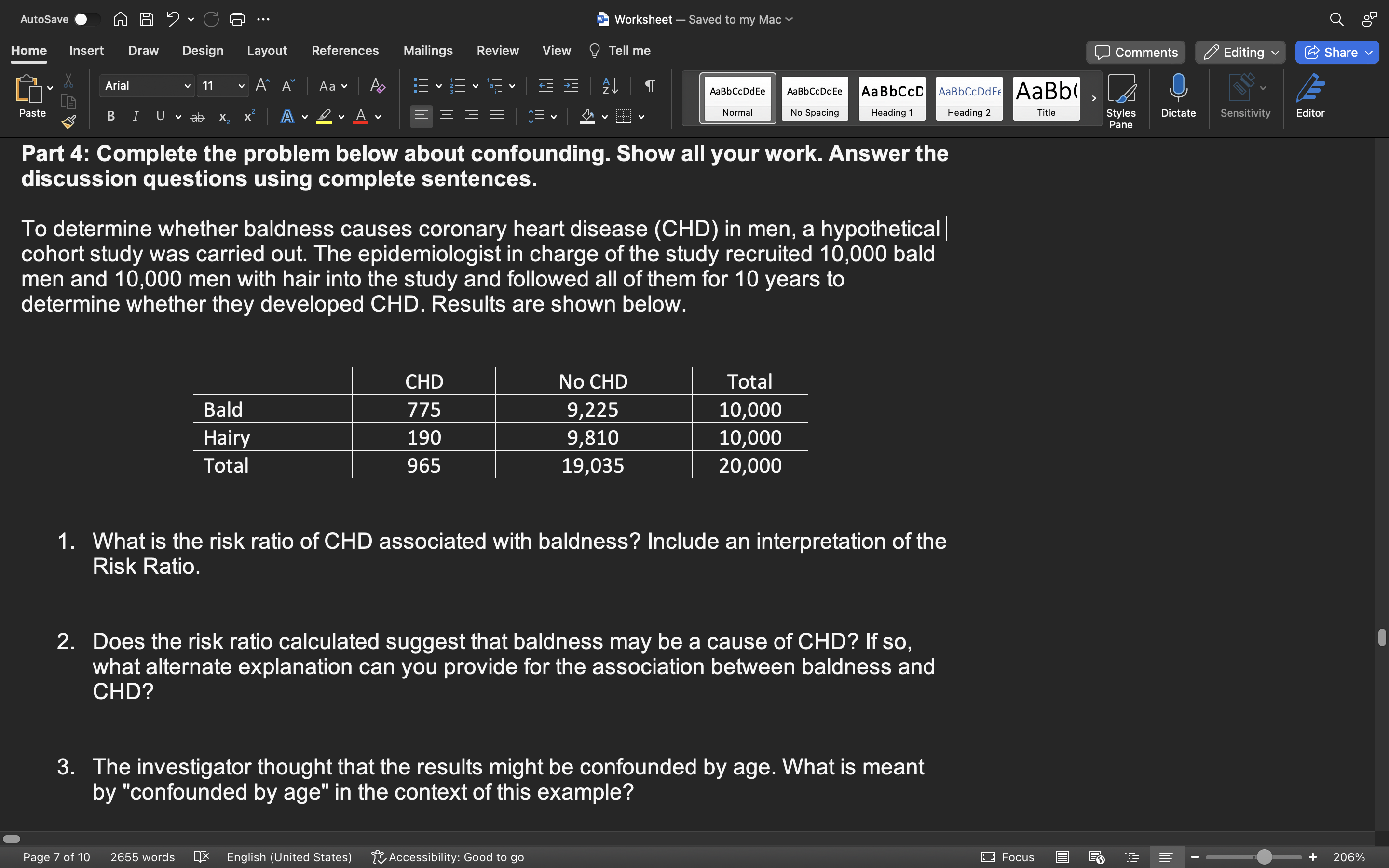 Solved Part 4: Complete the problem below about confounding. | Chegg.com