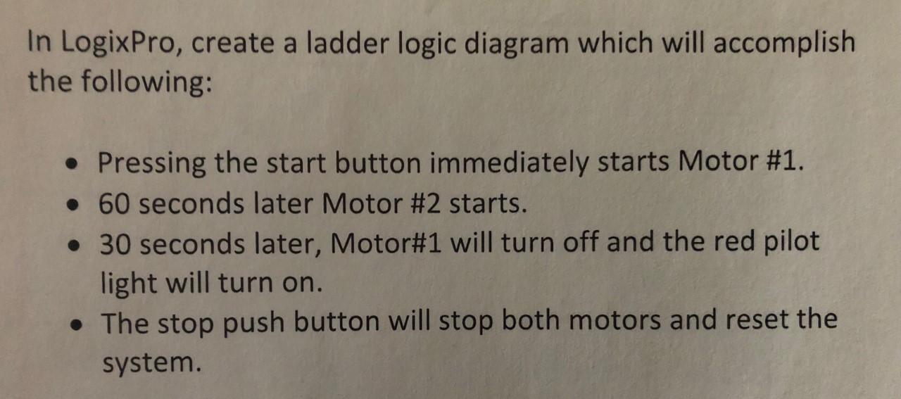 Solved In LogixPro, create a ladder logic diagram which will | Chegg.com