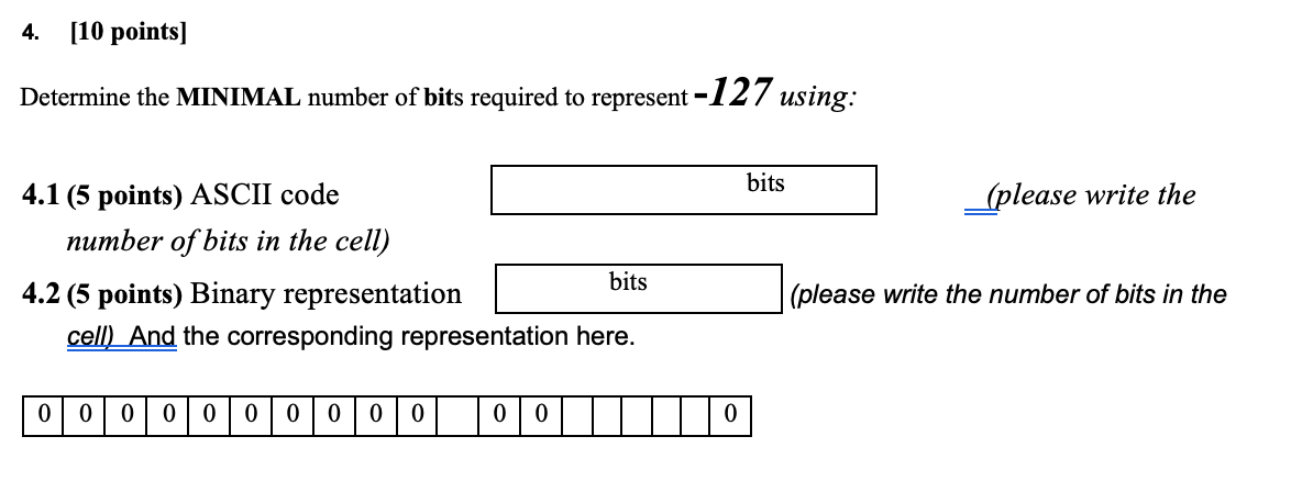 Solved 4. [10 points) Determine the MINIMAL number of bits | Chegg.com