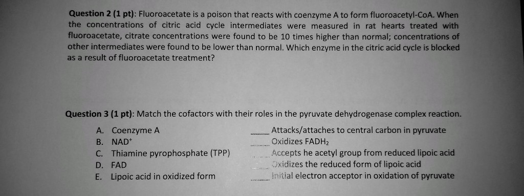 Solved Question 2 (1 pt): Fluoroacetate is a poison that | Chegg.com