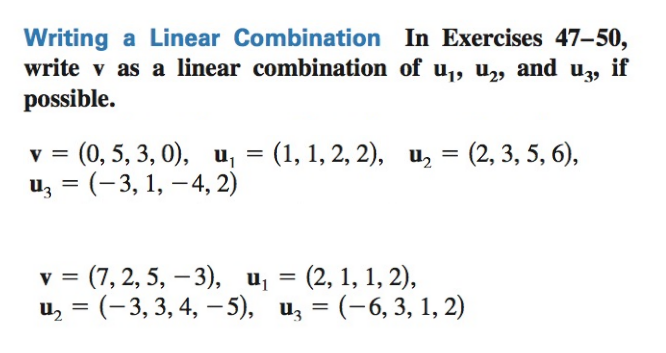 Solved Writing A Linear Combination In Exercises 47 50