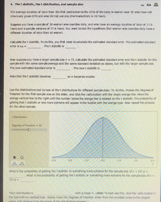 Solved 4 The t statistic, the t distribution, and sample | Chegg.com