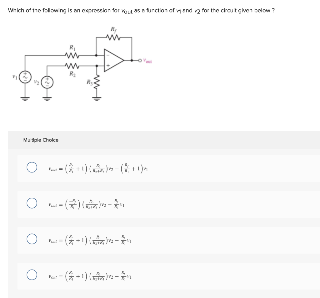 Solved Which of the following is an expression for vout as a | Chegg.com