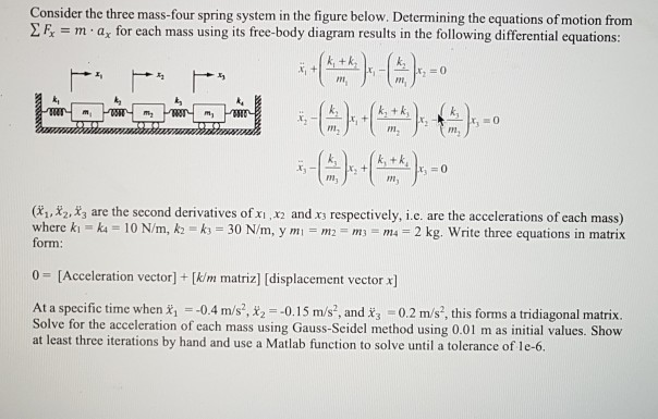 Solved Consider the three mass-four spring system in the | Chegg.com