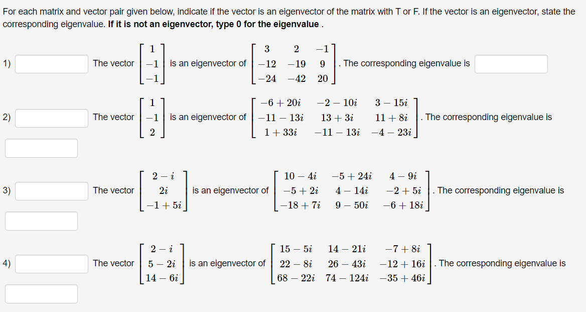 Solved For each matrix and vector pair given below, indicate | Chegg.com