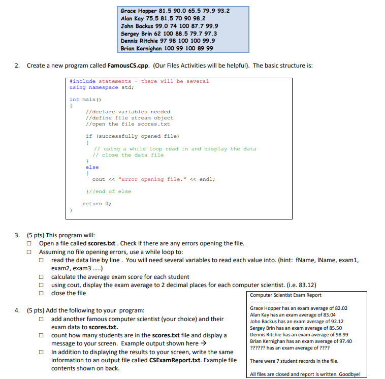 Solved Grace Hopper 81.5 90.0 65.5 79.9 93.2 Alan Kay 75.5 | Chegg.com
