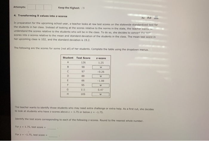 Solved Attempts: 4. Transforming X values into z-scores In | Chegg.com