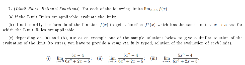 Solved 2. (Limit Rules: Rational Functions). For each of the | Chegg.com