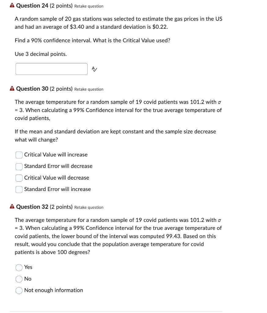 Solved A Question 24 (2 points) Retake question A random | Chegg.com