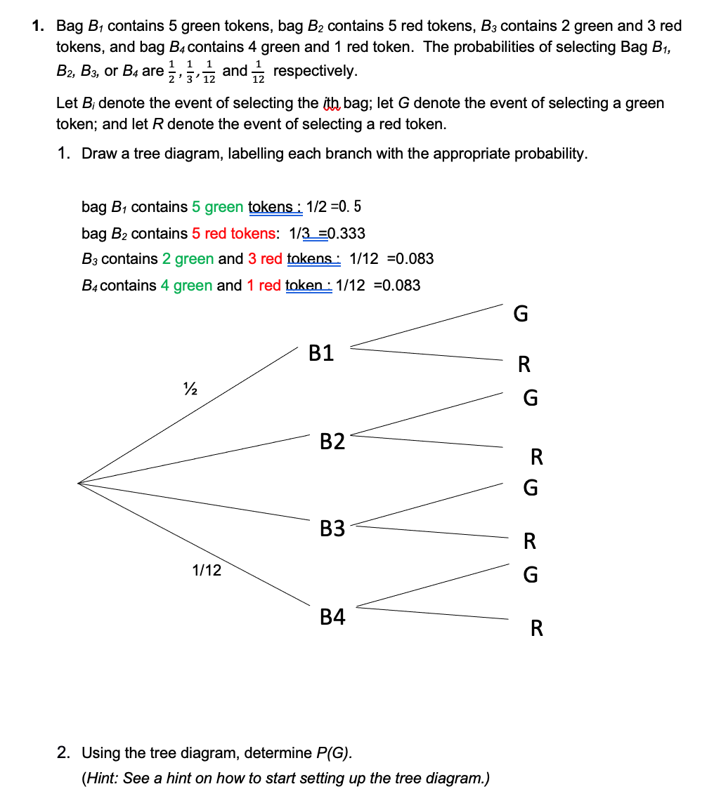 Solved 1. Bag By contains 5 green tokens, bag B2 contains 5 | Chegg.com