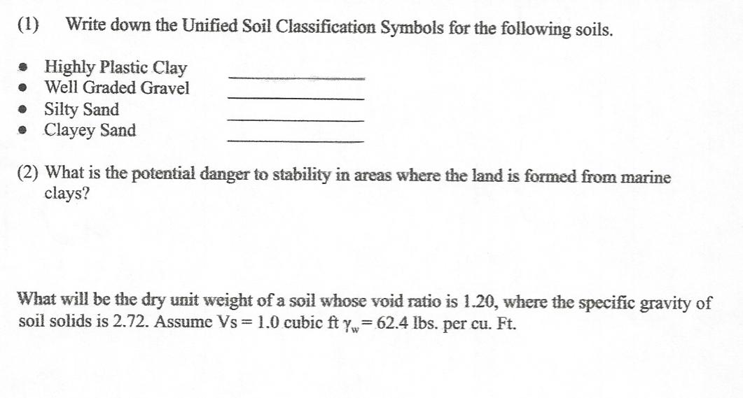 Solved Write down the Unified Soil Classification Symbols | Chegg.com