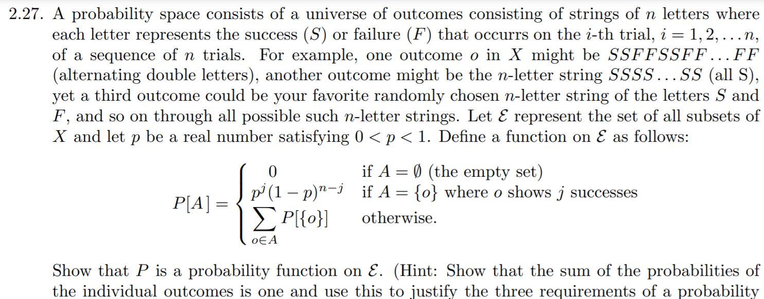 Solved 2.27. A probability space consists of a universe of | Chegg.com