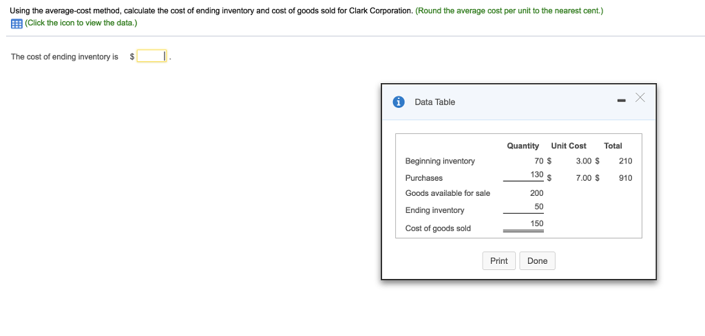 Solved Using the average-cost method, calculate the cost of | Chegg.com