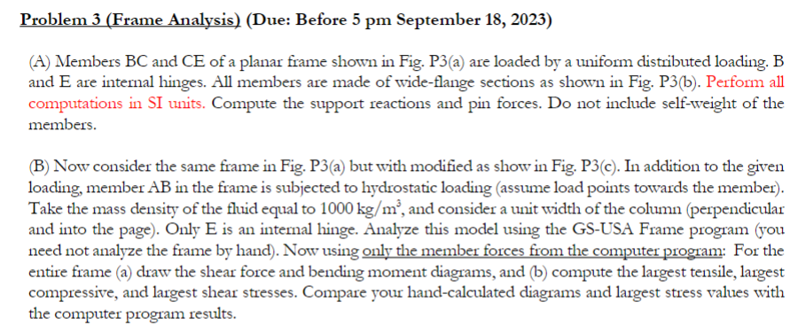 Solved Problem 3 (Frame Analysis) (Due: Before 5 pm | Chegg.com