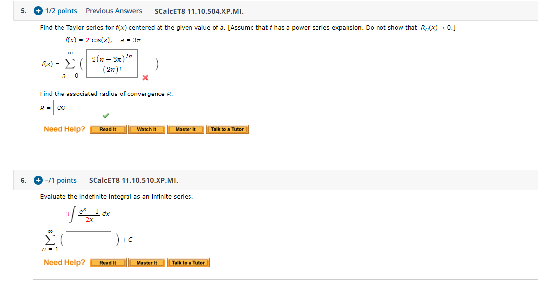 Solved 5. + 1/2 points Previous Answers CalcET8 | Chegg.com