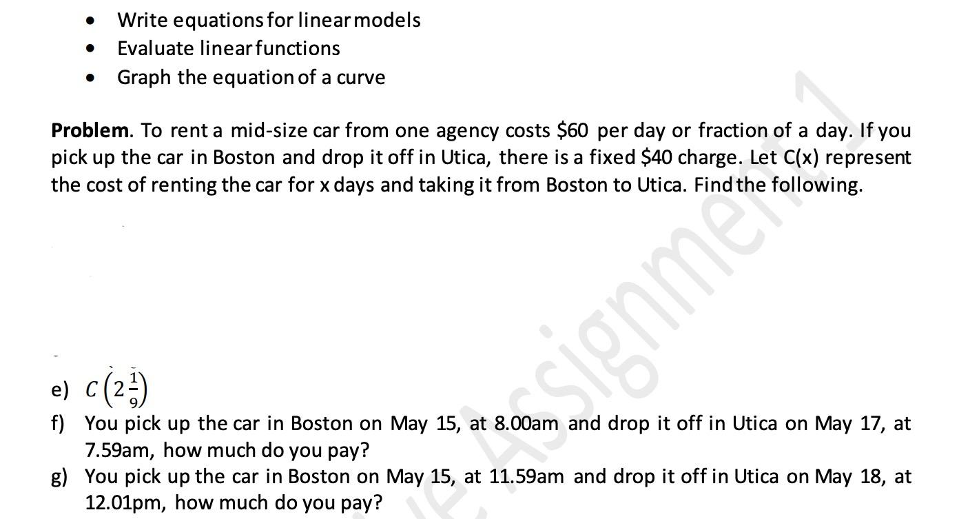 Solved . Write equations for linear models Evaluate linear | Chegg.com