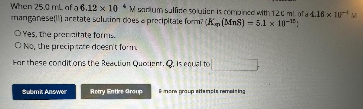 Solved When 25.0 mL of a 6.12×10−4M sodium sulfide solution | Chegg.com