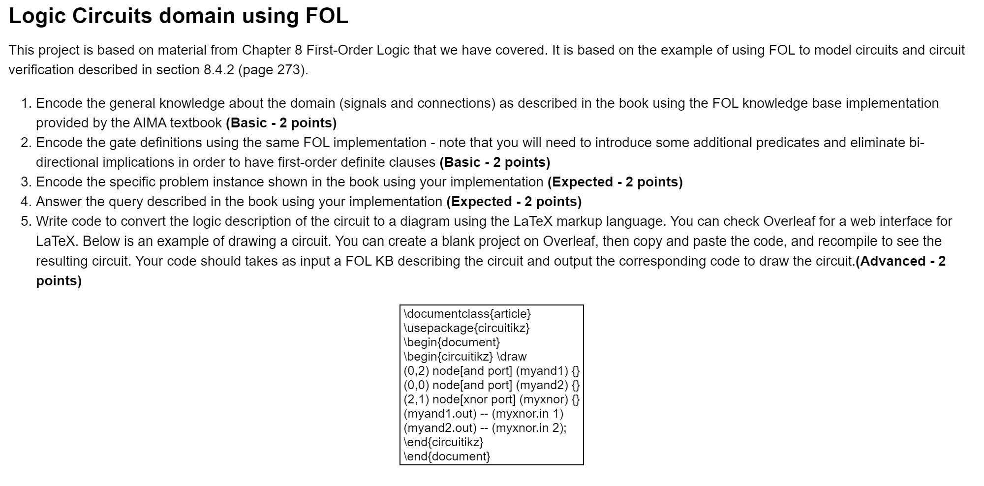 Logic Circuits domain using FOL This project is based | Chegg.com