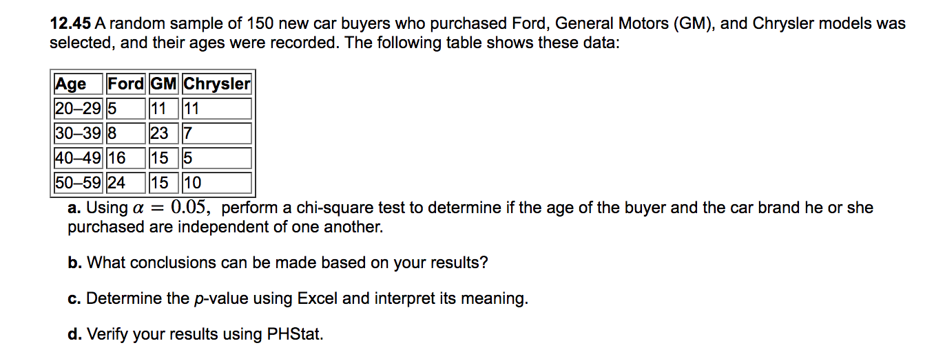 Solved 12.45 A random sample of 150 new car buyers who | Chegg.com