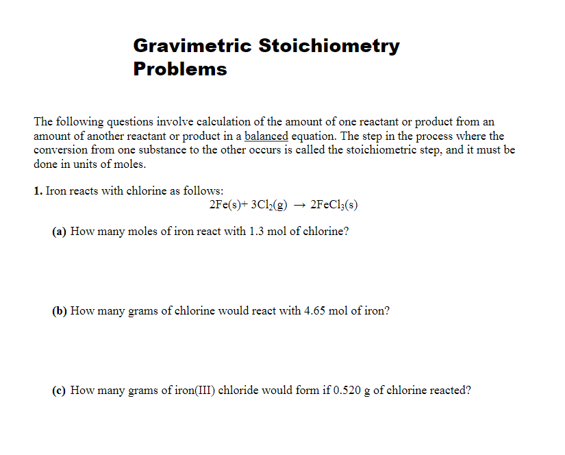 Solved Gravimetric Stoichiometry Problems The following | Chegg.com