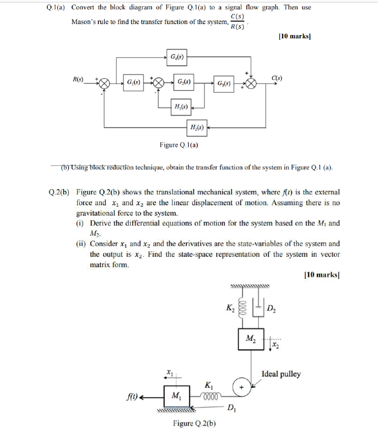 Solved Q.1(a) Convert the block diagram of Figure Q.1(a) to | Chegg.com