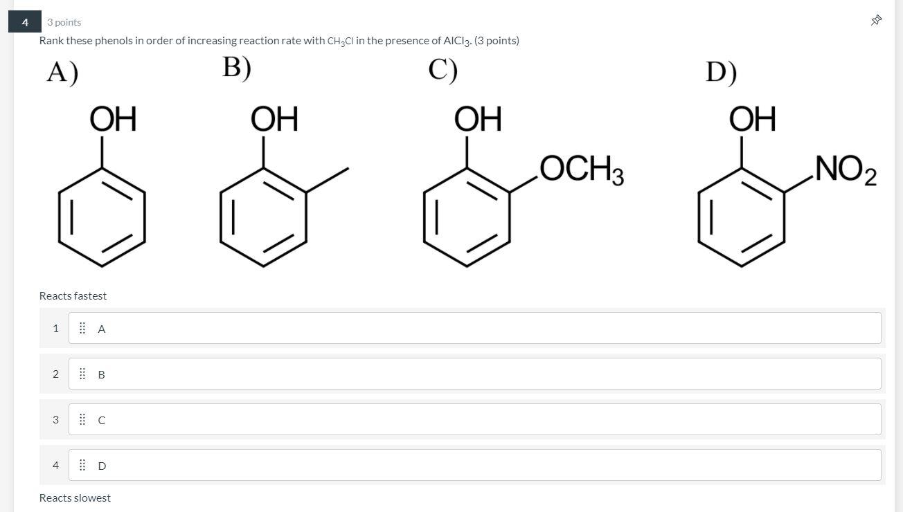 Solved 4 3 points Rank these phenols in order of increasing | Chegg.com