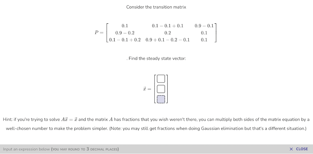 Solved Consider the transition matrix | Chegg.com