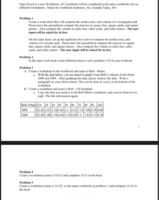 Solved Open Excel to a new Workbook, all 5 problems will be | Chegg.com