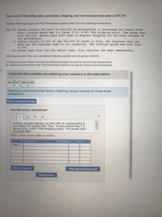 Solved Exercise 4-7 Recording sales, purchases, shipping, | Chegg.com