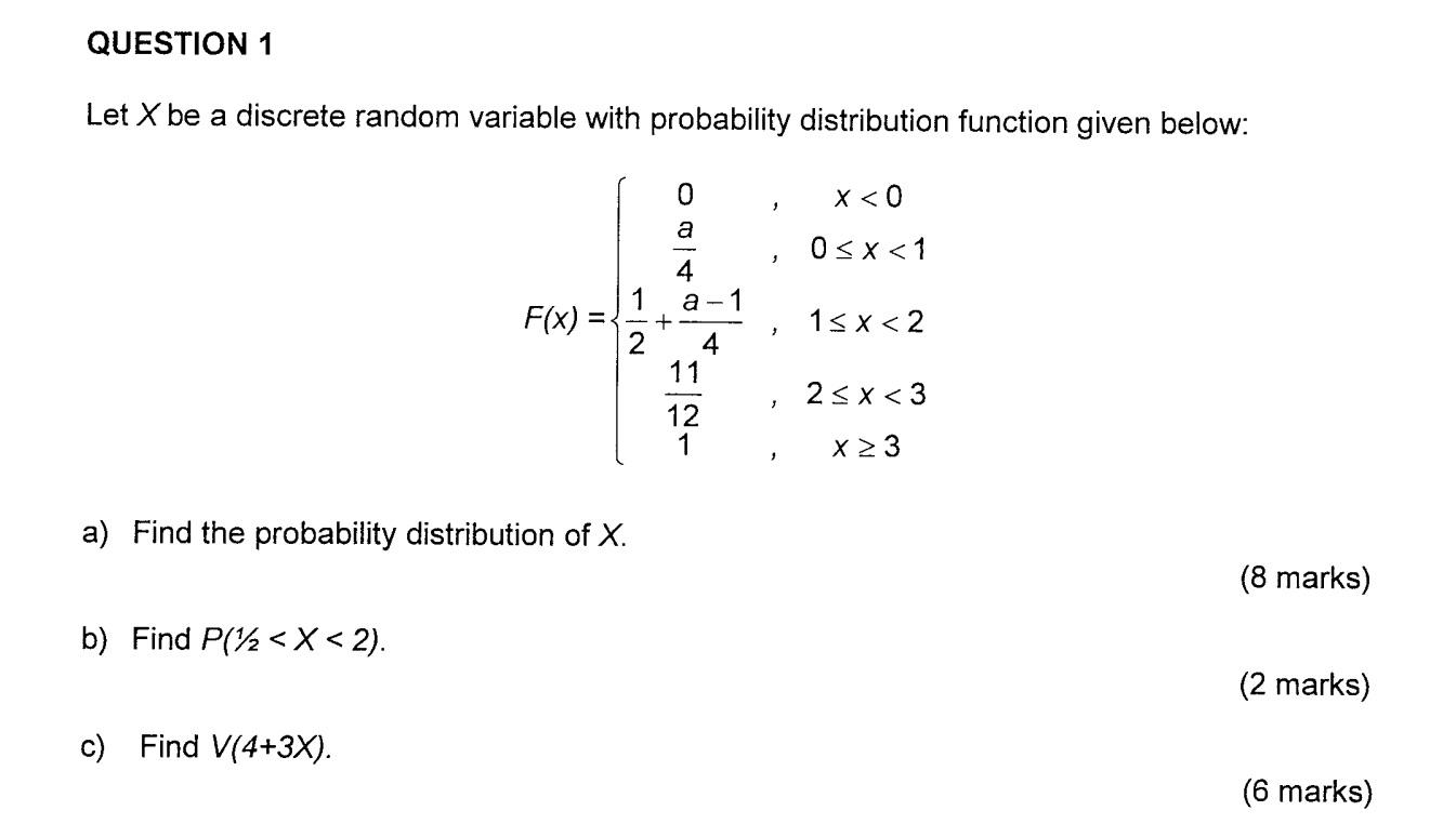 Solved Question 1 Let X Be A Discrete Random Variable With 
