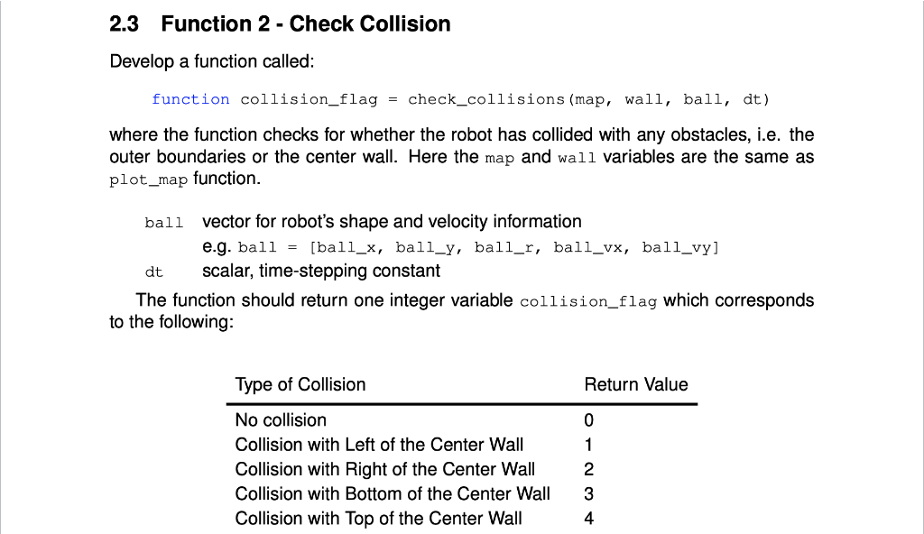 Solved 2.3 Function 2 - Check Collision Develop a function | Chegg.com