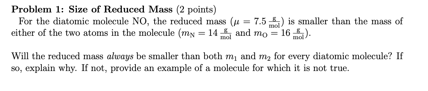 Solved Problem 1: Size of Reduced Mass (2 points) For the | Chegg.com