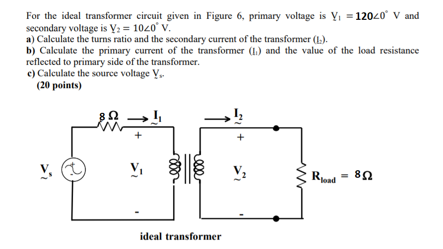 Solved For the ideal transformer circuit given in Figure 6, | Chegg.com