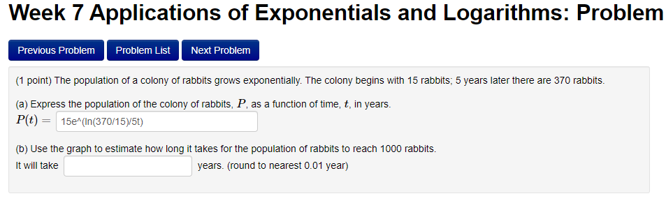 Solved Week 7 Applications of Exponentials and Logarithms: | Chegg.com