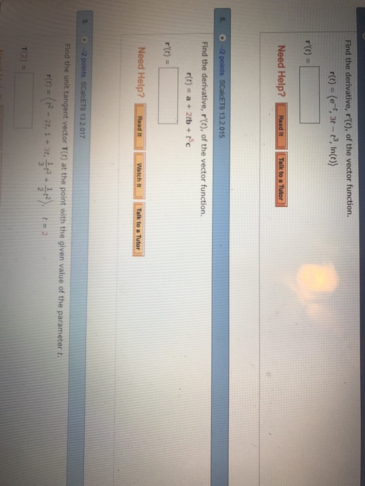 Solved Find The Derivative R T Of The Vector Function