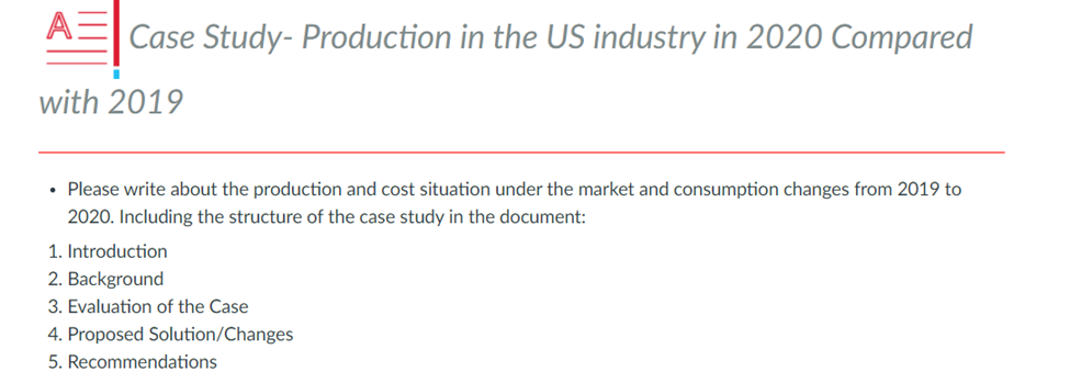 Solved A E Case Study-Production in the US industry in 2020 | Chegg.com
