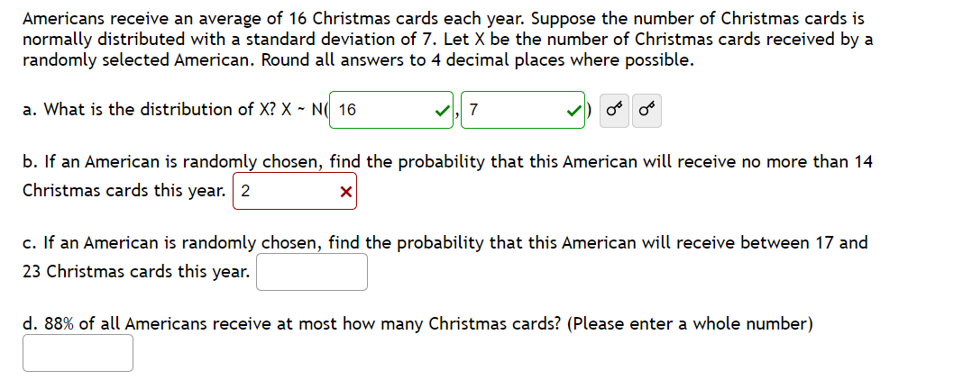 Solved Americans receive an average of 16 Christmas cards | Chegg.com