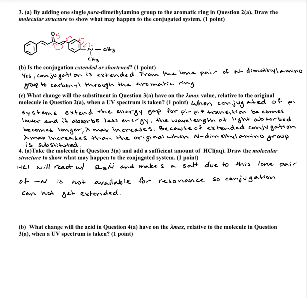 Solved 3. (a) By adding one single para-dimethylamino group | Chegg.com